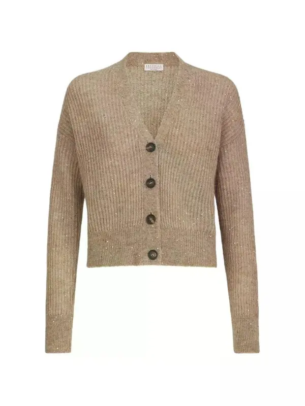 Brunello Cucinelli Mohair, Cotton, And Wool Diamond Yarn English Rib Cardigan - Neutrals