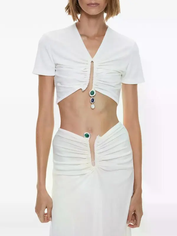 Christopher Esber Droplet Ruched Crystal-pendant T-shirt - White