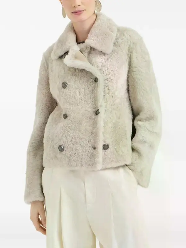 Brunello Cucinelli Fuzzy Shearling Pea Coat