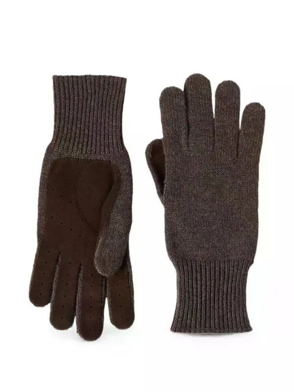 Brunello Cucinelli Cashmere Knit Gloves With Suede Palm - Brown