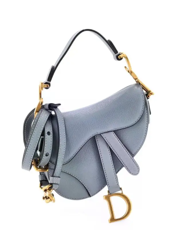 Dior Saddle Handbag With Strap Leather Micro Shoulder Bag - Blue