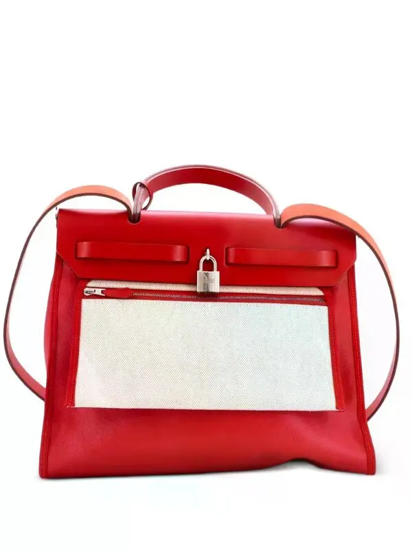 Hermès Herbag Zip Berline Shoulder Bag In Vache Canvas And Leather - Red