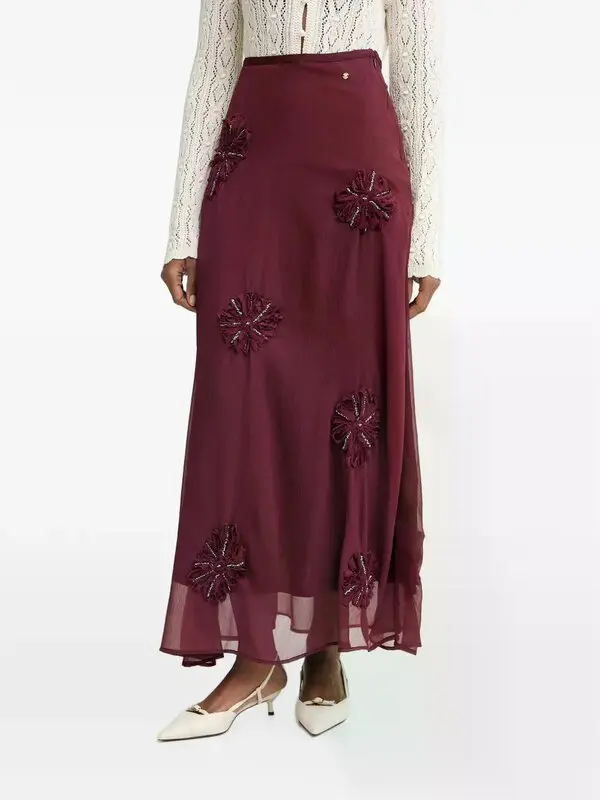 PEDRO DEL HIERRO Beaded Floral-appliqué Maxi Skirt - Red