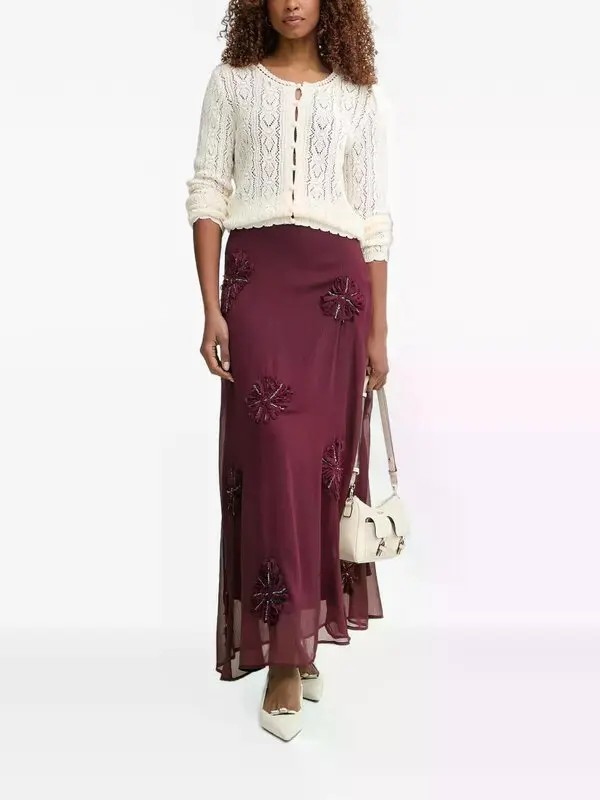 PEDRO DEL HIERRO Beaded Floral-appliqué Maxi Skirt