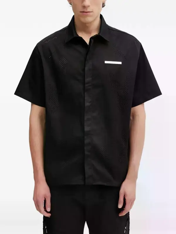 HELIOT EMIL Perforated Logo-plaque Shirt - Black