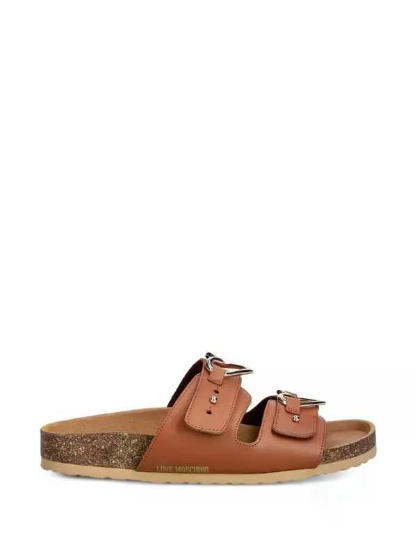 Moschino Heart Buckle Leather Slides