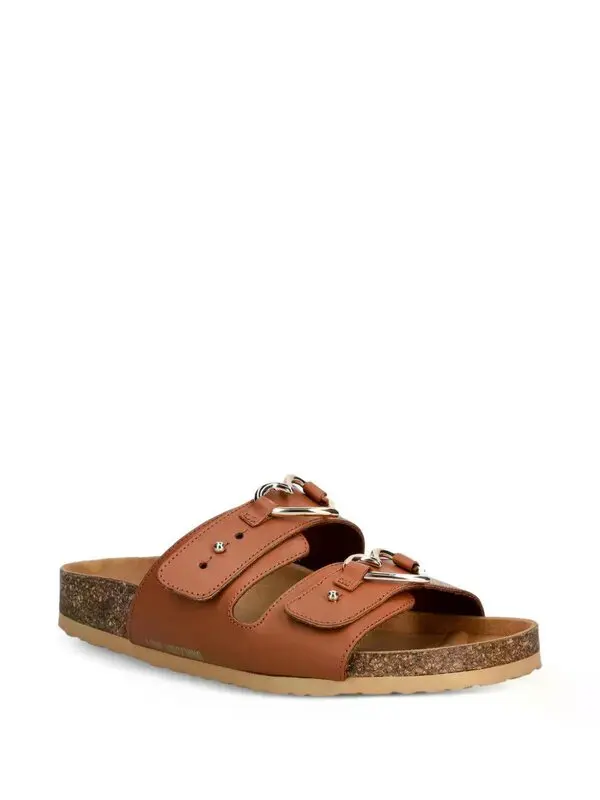 Moschino Heart Buckle Leather Slides