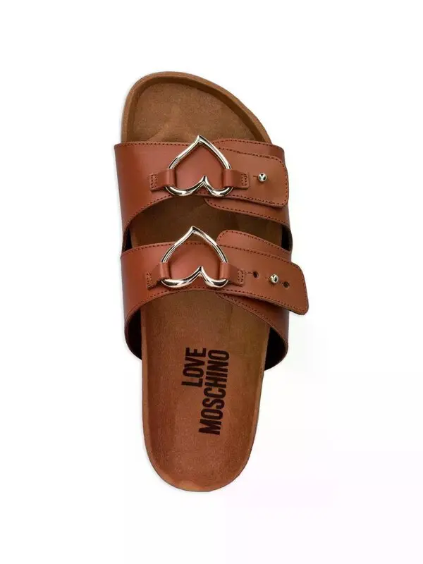Moschino Heart Buckle Leather Slides