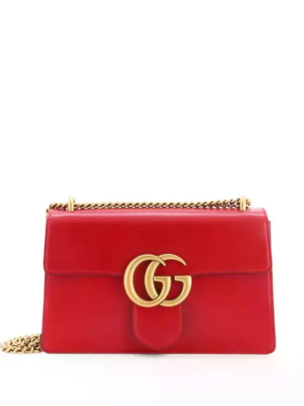 Gucci Gg Marmont Chain Leather Medium Shoulder Bag - Red