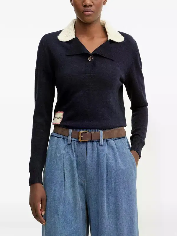 Stine Goya Contrasting-collar Polo Top - Blue