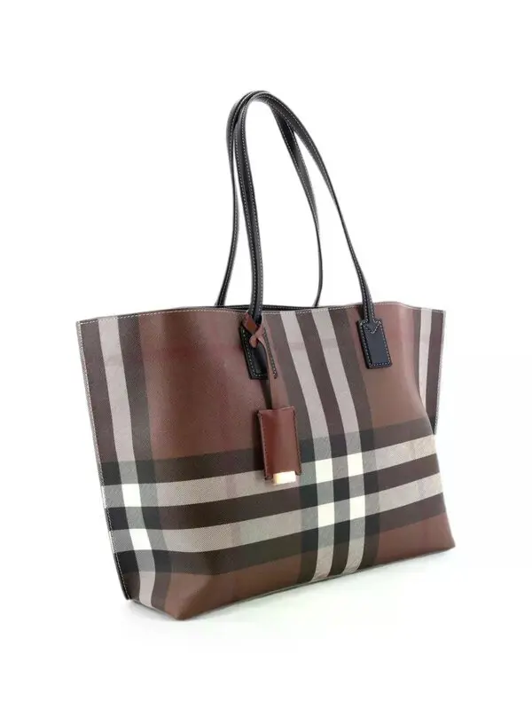 Burberry Open Check E-canvas Large Tote Bag - Brown