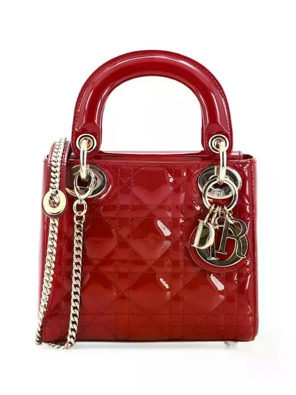 Dior Lady Chain Bag Cannage Quilt Patent Mini Satchel - Red