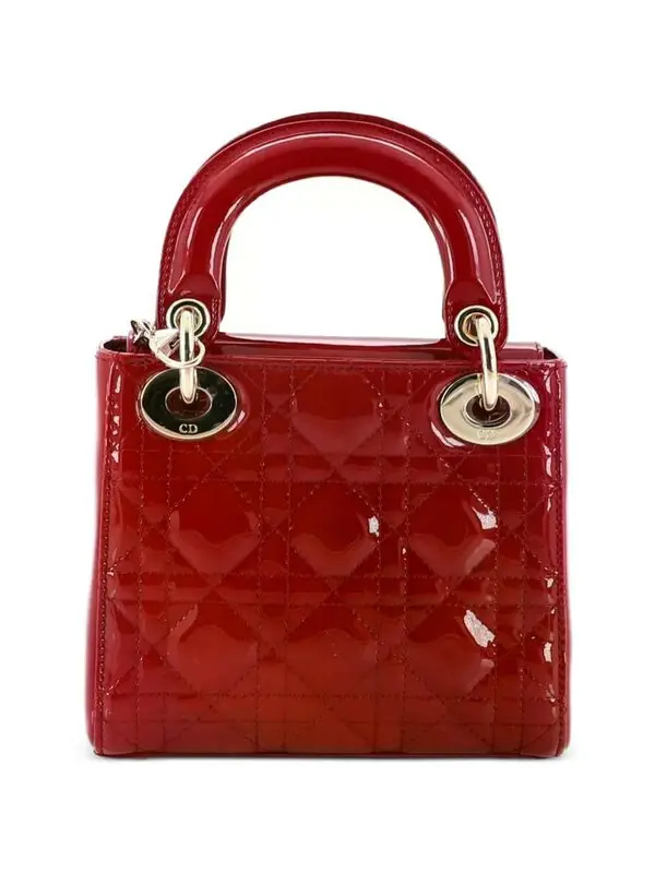 Dior Lady Chain Bag Cannage Quilt Patent Mini Satchel - Red