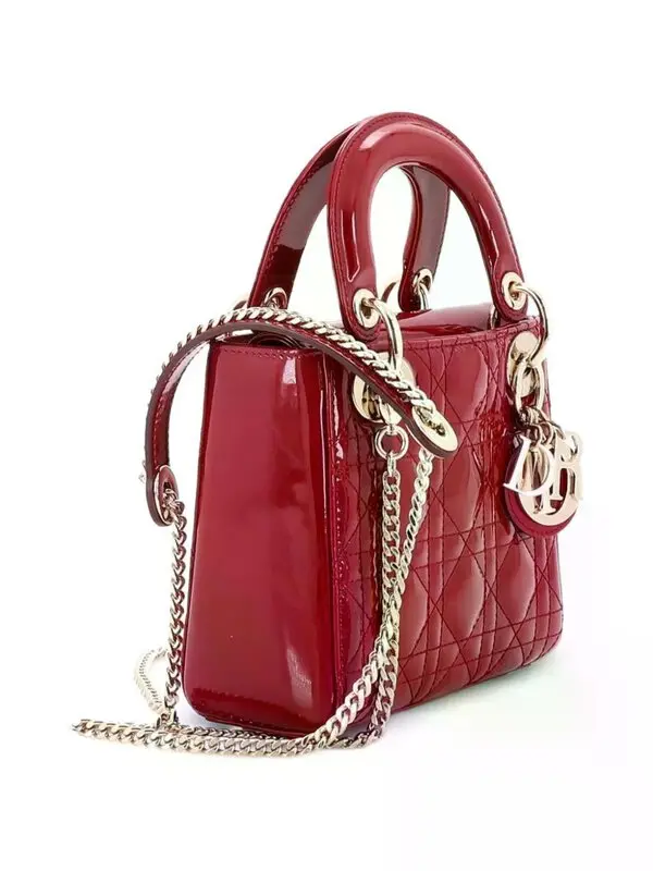 Dior Lady Chain Bag Cannage Quilt Patent Mini Satchel - Red