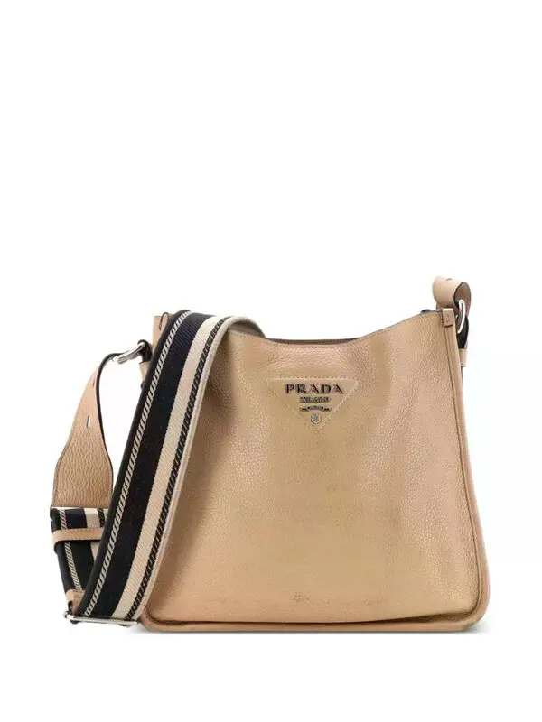 Prada Vitello Daino Medium Crossbody Bag With Logo Strap - Neutrals