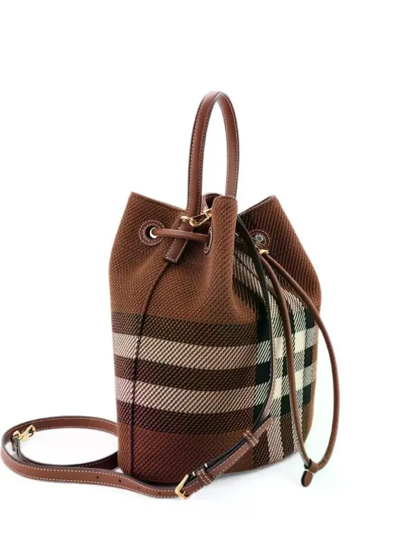 Burberry Tb Drawstring Check Knitted Fabric Small Bucket Bag