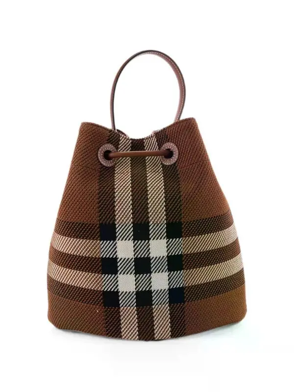 Burberry Tb Drawstring Check Knitted Fabric Small Bucket Bag