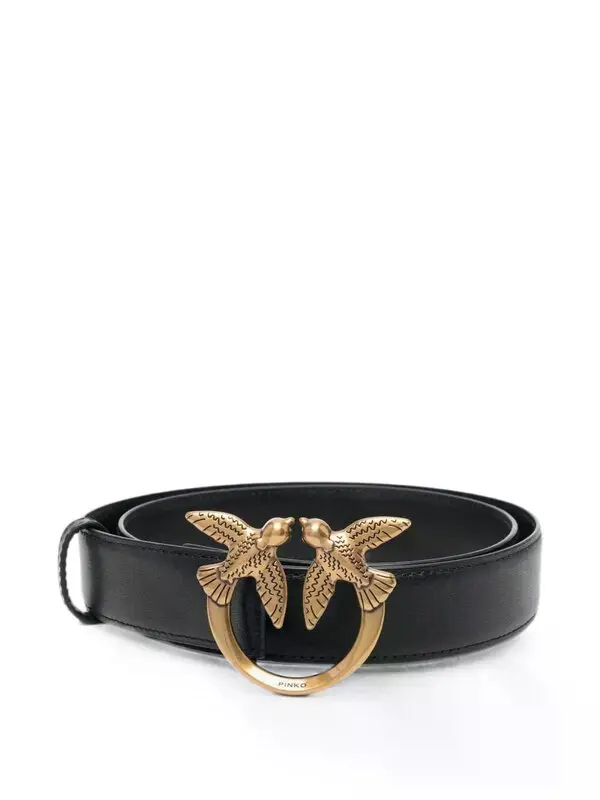 Pinko Love Birds Buckle Leather Belt - Black