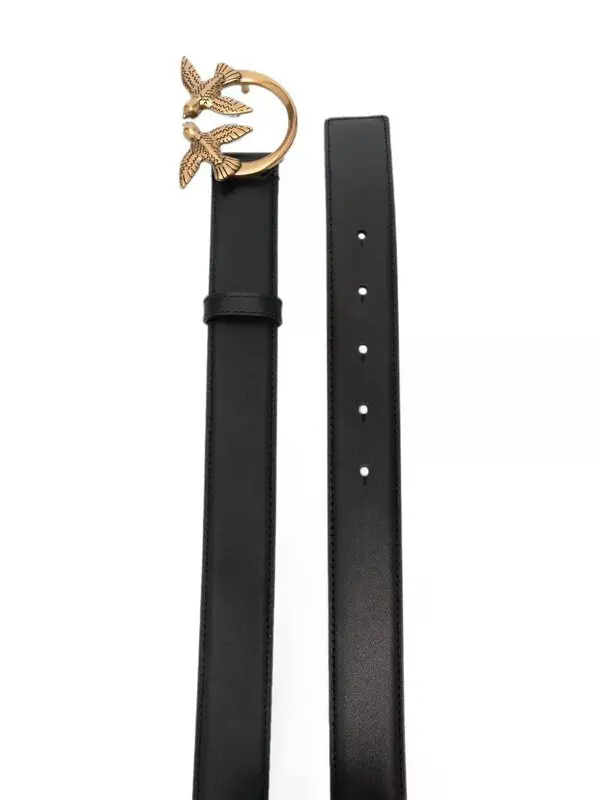 Pinko Love Birds Buckle Leather Belt - Black