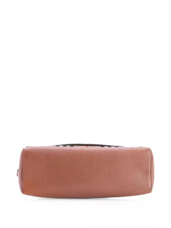 Burberry Note Leather With Vintage Check Canvas Medium Crossbody Bag - Brown