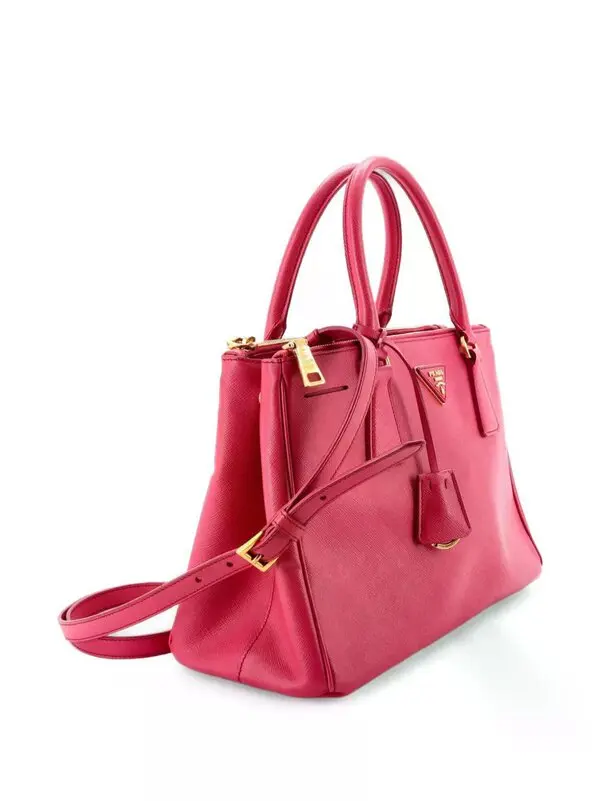 Prada Saffiano Leather Double Zip Tote Bag - Pink