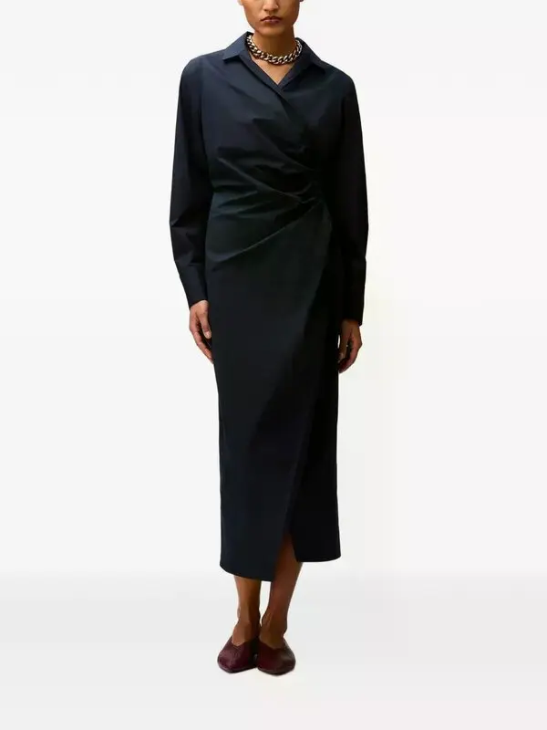 RETORI Long-sleeve Draped-front Cotton Midi Dress