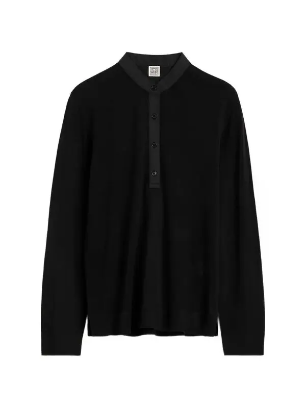 TOTEME Fine Knit Band Collar Button-placket Sweater - Black