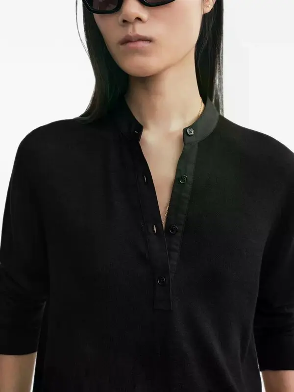 TOTEME Fine Knit Band Collar Button-placket Sweater