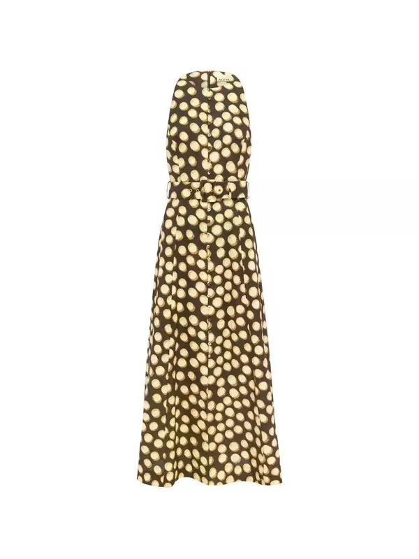 ALEMAIS Paula Belted Polka-dot Midi Dress