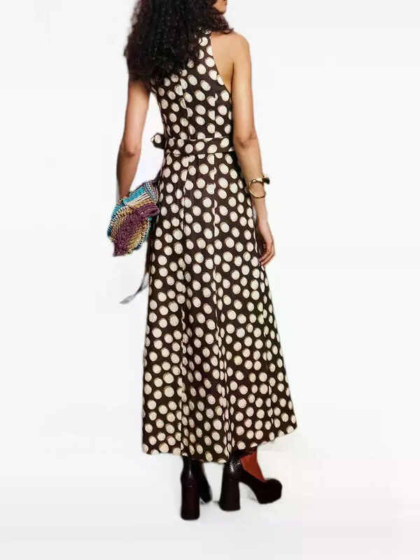 ALEMAIS Paula Belted Polka-dot Midi Dress