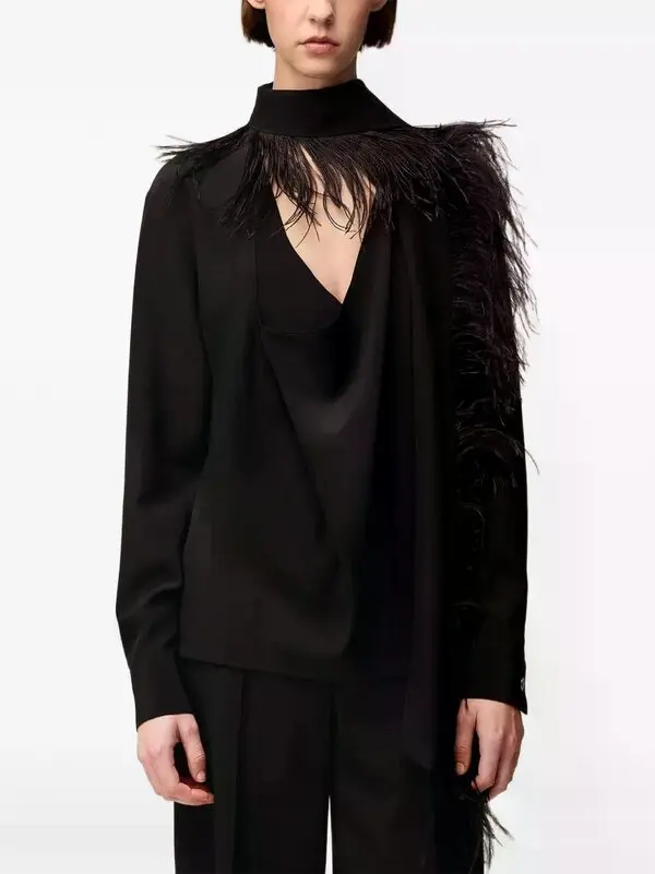 RETORI Retroi Silk Crêpe De Chine Blouse With Ostrich Feather Trim
