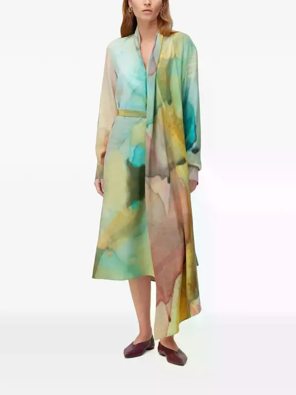 RETORI Retrographic Printed Scarf-detail Dress - Blue