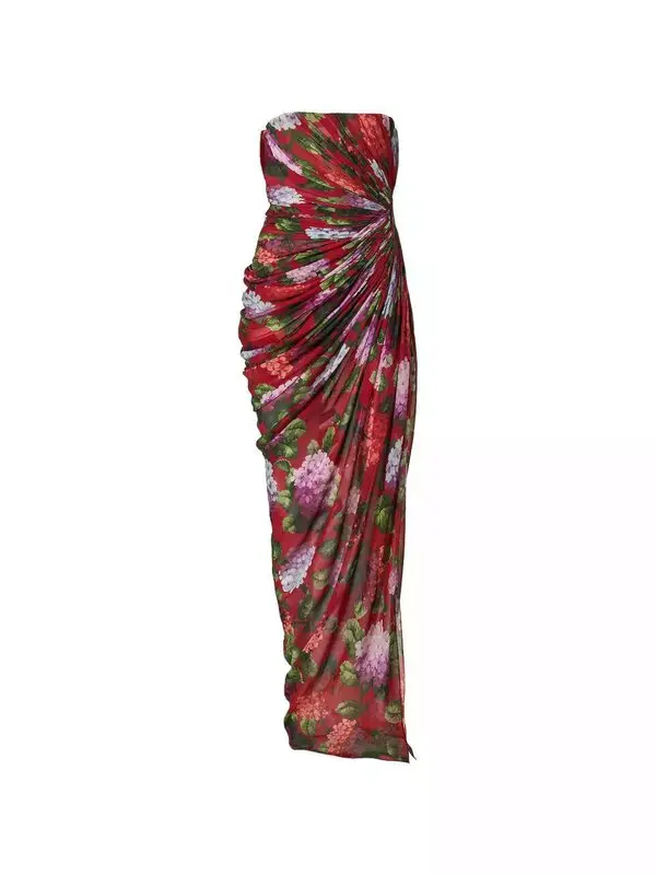 Carolina Herrera Strapless Draped Maxi Dress - Red