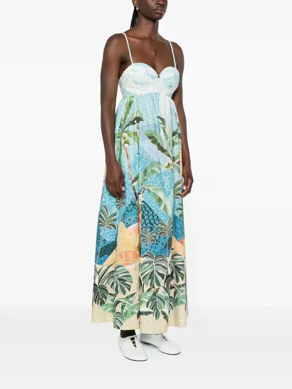 Farm Rio Rio Mosaic Sweetheart Neck Midi Dress