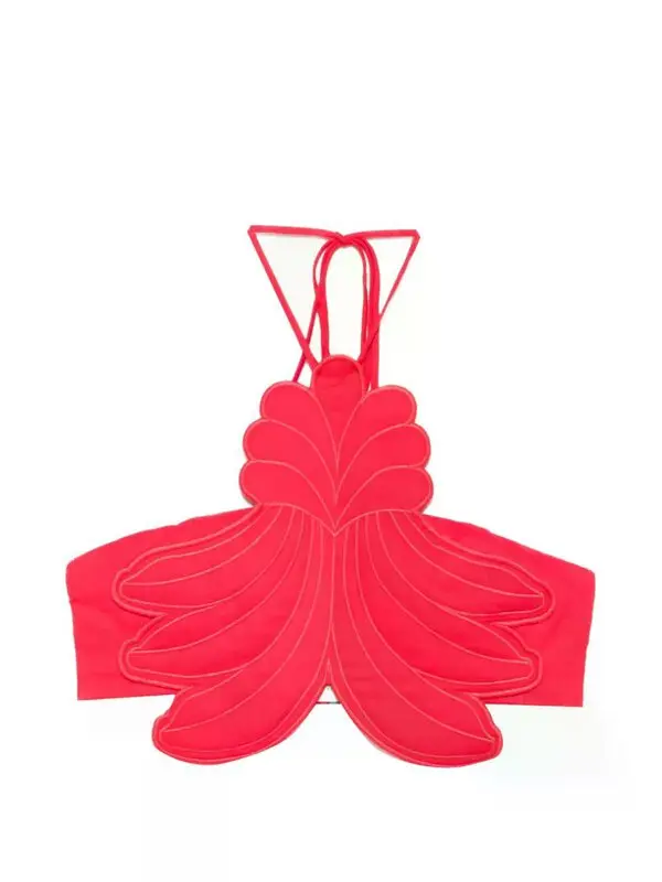 Farm Rio Appliqué Halterneck Cropped Top - Red