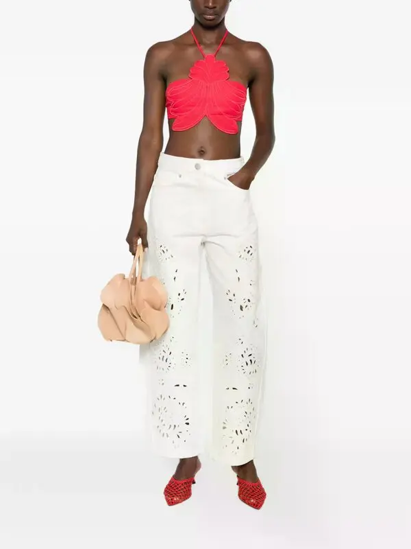 Farm Rio Appliqué Halterneck Cropped Top
