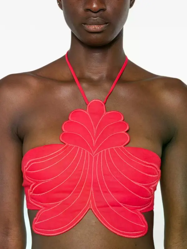 Farm Rio Appliqué Halterneck Cropped Top