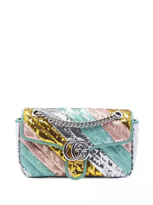 Gucci 2016-2026 Medium Gg Marmont Matelasse Diagonal Multicolore Sequin And Calfskin Shoulder Bag - Multicolour