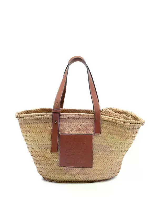 Loewe 2018 Medium Raffia Anagram Basket Tote Bag - Neutrals