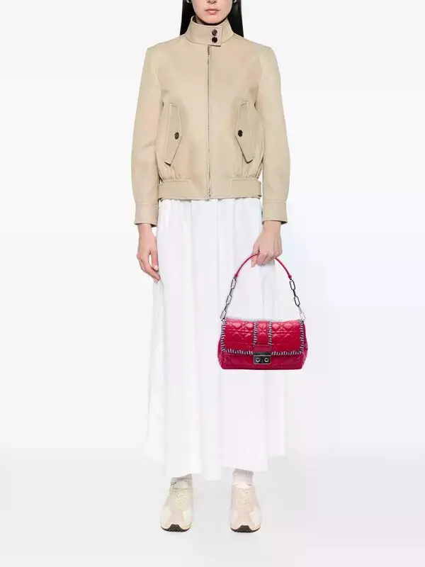 Dior 2011 Lambskin Cannage New Lock Whipstitch Chain Flap Shoulder Bag - Pink
