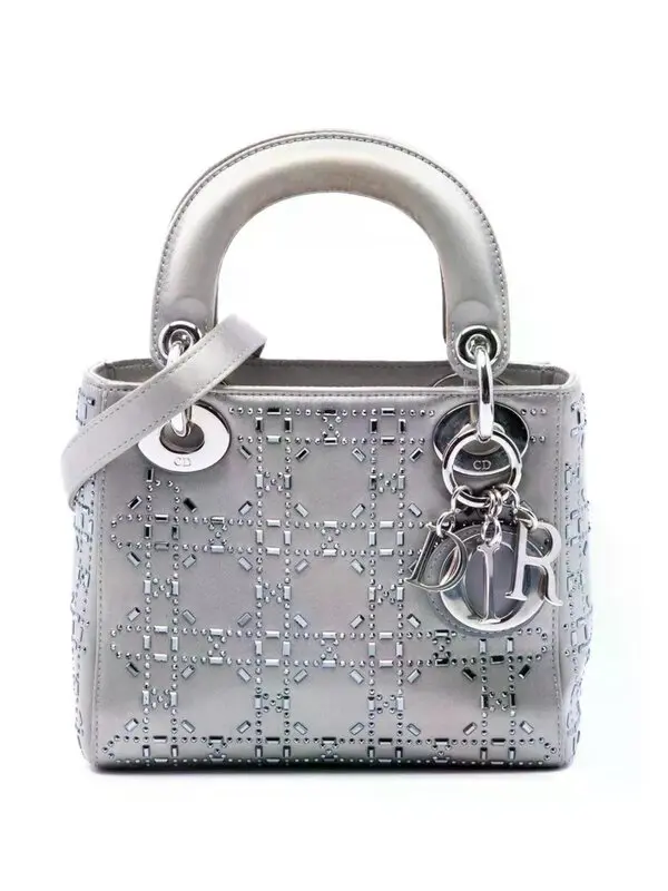 Dior Mini Lady Satchel With Crystal Embellishments - Grey