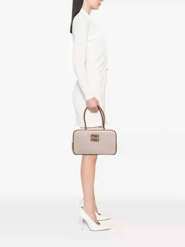 Miu Miu 2010-2026 Large Canvas And Leather Logo Beau Handbag