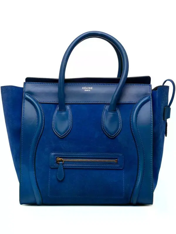 Celine 2011 Mini Suede And Calfskin Luggage Tote Bag - Blue