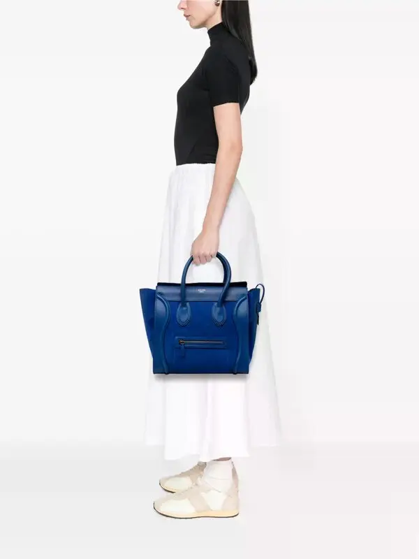 Celine Suede And Calfskin Luggage Tote Bag - Blue