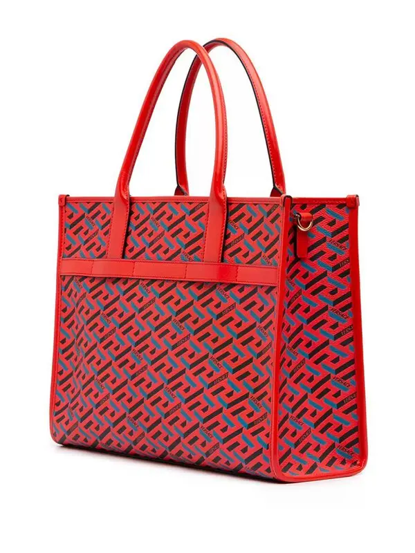 Versace 2000-2026 Multicolor Coated Canvas La Greca Tote Satchel