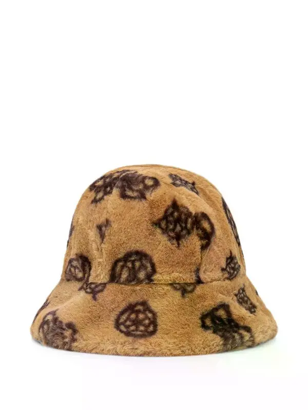 Guess Logo-pattern Faux-fur Bucket Hat - Brown