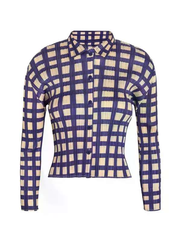 Issey Miyake Plissé Check Print Shirt - Blue