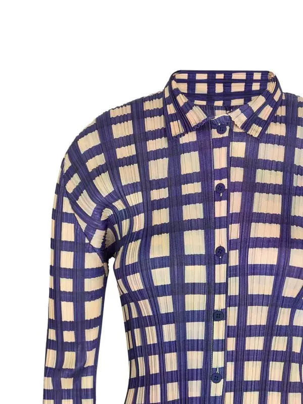 Issey Miyake Plissé Check Print Shirt - Blue