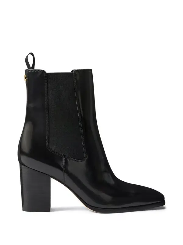 Ralph Lauren Raelynn Glazed Leather Block Heel Boots - Black