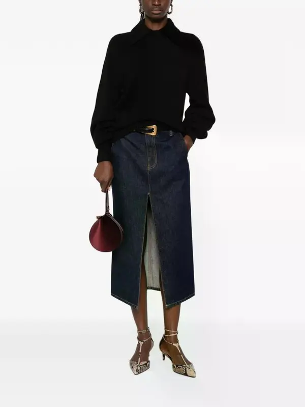 Khaite Front Slit Denim Skirt - Blue